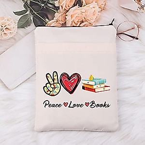 MNIGIU Funny Book Lover Gift Bookish Book Sleeve with Pocket Peace Love Book Protector Cover Kindle Book Sleeve (Peace Love Book)