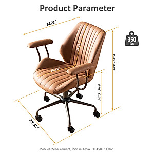 ovios Ergonomic Office Chair, Comfy Leather Chair with Swivel Rolling Wheels, Mid-Century Modern Computer Desk Chair for Home Executive, Brown