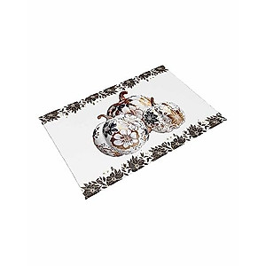 Thanksgiving Fall Outdoor Rug for Patio/Deck/Porch, Non-Slip Large Area Rug 6 x 9 Ft, Pumpkin Harvest Gray Floral Botanical Indoor Outdoor Rugs Washable Area Rugs, Reversible Camping Rug Carpet Runner