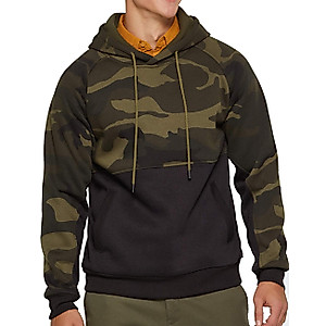 DUOFIER Men's Workout Contrast Raglan Sleeve Shirt Hooded Sweatshirt, Camo Black-S