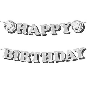 Disco Ball Happy Birthday Banner, Disco Birthday Party Decorations Small Happy Birthday Banner Birthday Party Supplies for 70s 80s Hippie Baby Shower