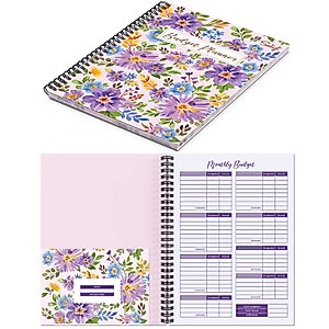 [Undated] Monthly Budget Planner with 12 Bill Pockets for Income, Debt, Saving, Expense and Bill Tracker Organizer, Pink, Floral Design