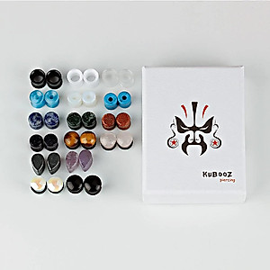 KUBOOZ 32pcs set Mixed Stone Acrylic Glass Ear Plugs Tunnels Gauges Stretcher Piercings 00g