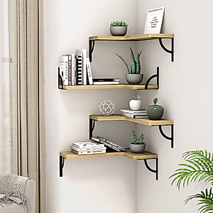 Canupdog Corner Floating Shelves Wall Mounted Set of 4, Wood Display Storage Wall Shelves for Living Room, Bedroom, Office, Bathroom Kitchen & Decoration