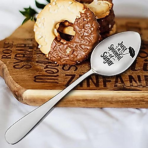 HappyBeeCo Just a Spoonful of Sugar Spoon for Friends or Dessert Sugar Coffee Lover Funny Birthday Gift Silver 7 inches