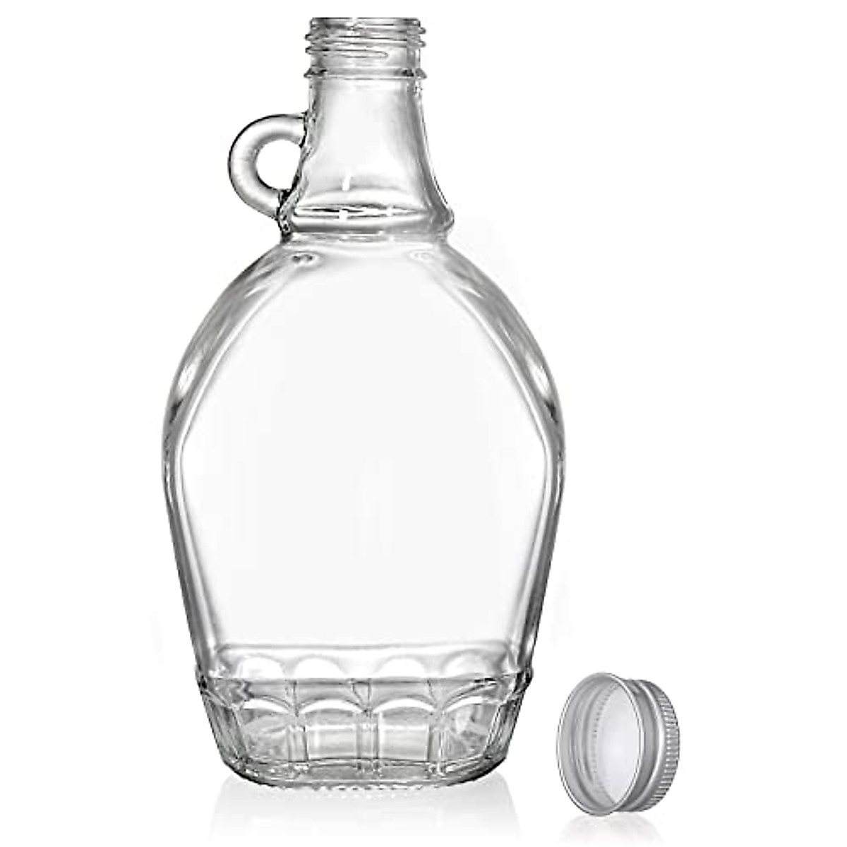 Bekith 16 Pack 8 Ounce Glass Maple Syrup Bottles, Clear Glass Bottle Set with Loop Handle & Sliver Plastic Lids for Syrup
