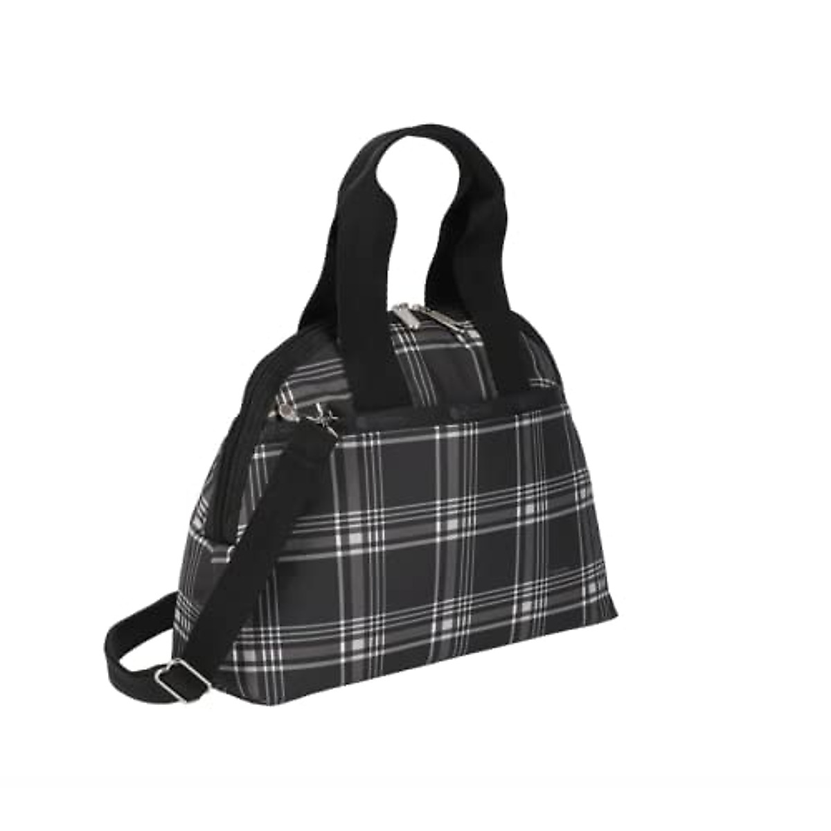 LeSportsac Pearl Plaid York Satchel Convertible Crossbody + Top Handle Handbag, Style 3561/Color E570, Sophisticated Modern Plaid - Black, Slate Grey & Ivory Pearl