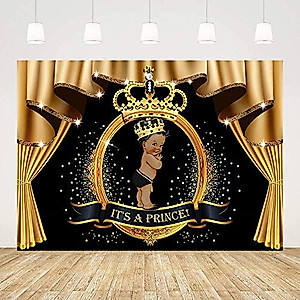 MEHOFOND It's A Prince Baby Shower Backdrop Prince Black Gold Party Decorations Crown Curtain Diamond Royal Prince Photography Background Banner Cake Table Studio Photo Props 10x7ft