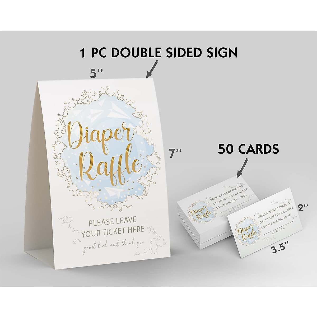 Diaper Raffle Tickets for Baby Shower Sign，Baby Shower Invitations with Diaper Raffle Cards - Baby Shower Games for Boy(1 Sign with 50 Raffle Tickets) Toctose004