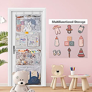 DBEES Stuffed Animal Storage, Large Capacity Over Door Stuffed Animal Organizer, 4 Expandable Mesh Net Pockets Breathable Hanging Plush toy storage, for Boys, Girls, Organizing Nursery, Bedroom