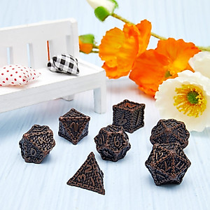 Tbrand Metal dice 7-Piece polyhedral Dragon Scale Metal dice Suitable for Dungeons and Dragons RPG dice(Patina), Red