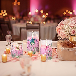 Girimax Pink Hummingbird Glass LED Candles with Remote, Flickering Flameless Candles Battery Operated Φ 3" H 4" 5" 6"