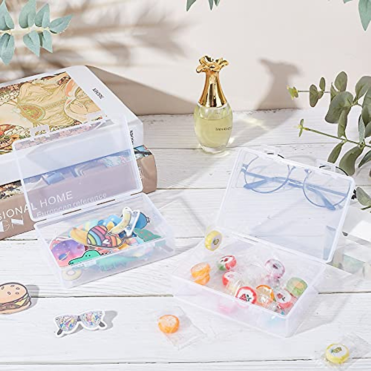 SUPERFINDINGS About 6Pcs Clear Rectangle 4.96" Long Transparent Plastic Bead Containers with Hinged Lids for Beads, Jewelry, Earplugs, Pills and More Small Items