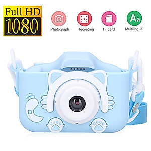 Vikye 1080P Children Camera, 20MP Portable Digital Children Camera Toy (Pink) Support up to 32GB Memory Card(Blue)