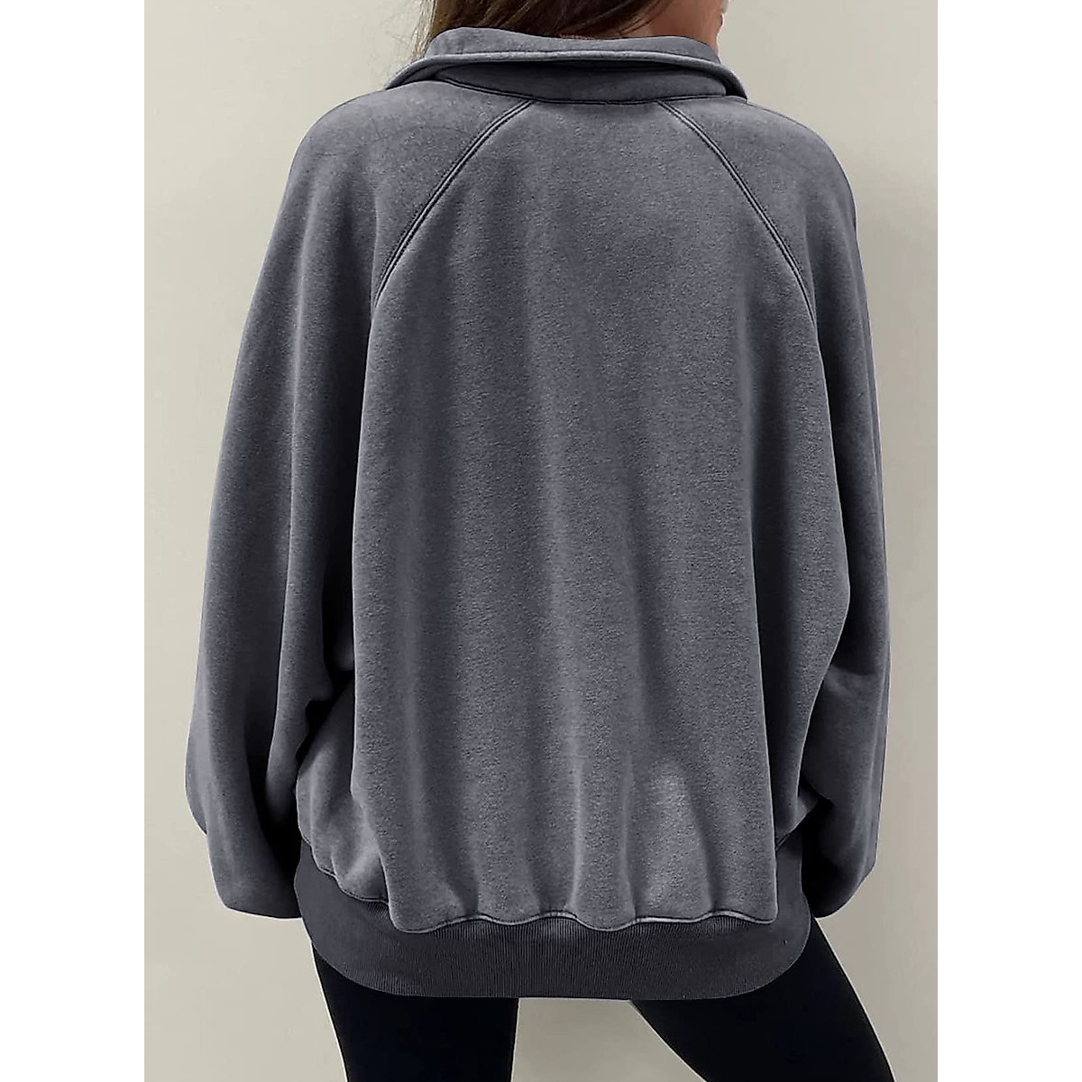 Dokotoo Womens Sweatshirts Winter 2023 Fall Tops Long Sleeve Lantern Sleeve Sweatshirts for Women Button Collar Crewneck Oversized Loose Fleece Pullovers Basic Casual Ladies Shirts Grey Medium