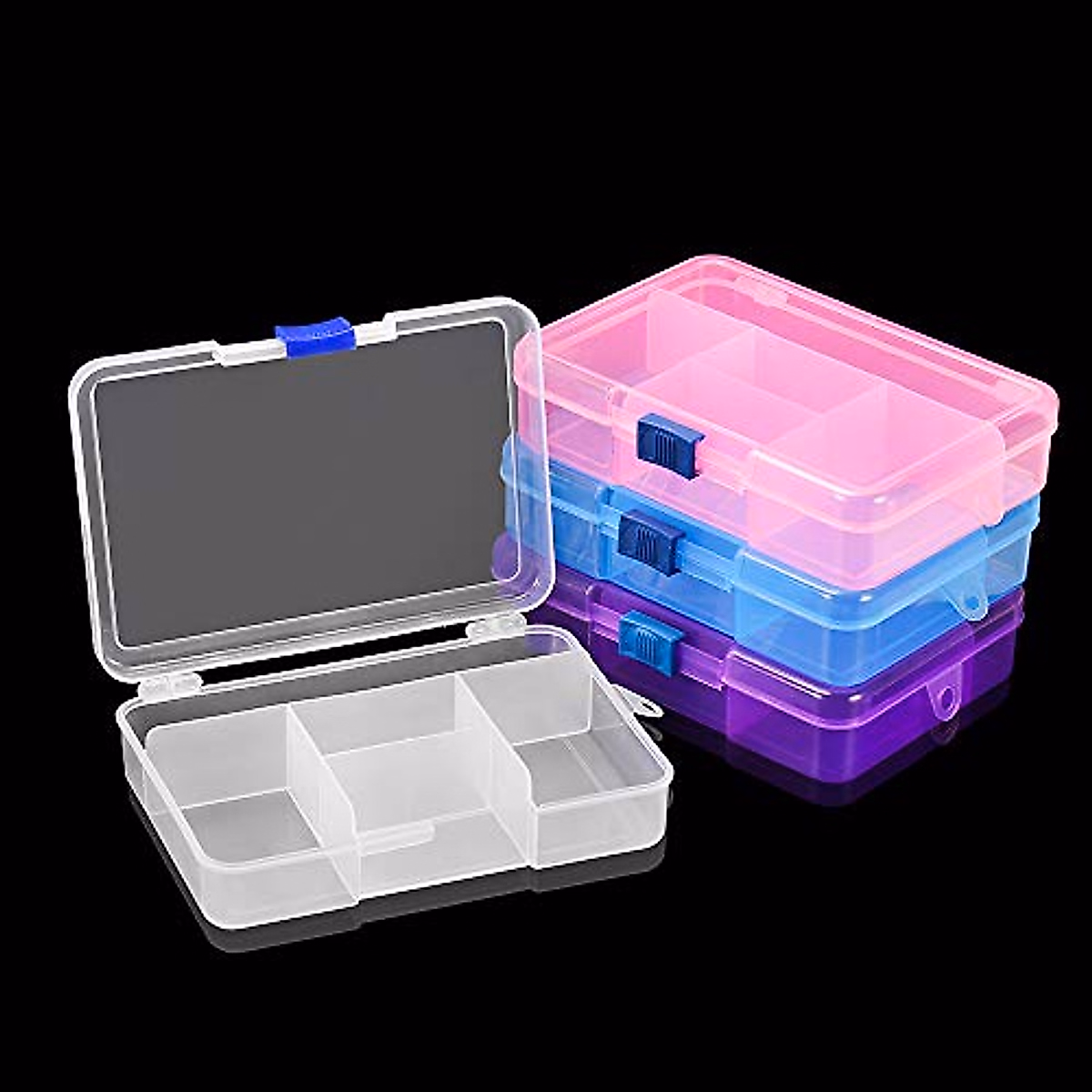 AGCFABS Transparency 5 Grids Plastic Storage Box Jewelry Display Beads Earring Case Organizer DIY Jewelry Accessories Storage Supplies (White-Blue)