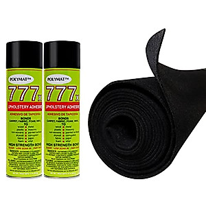 Polymat 10 FT 3.75 FT Black + 2 CANS 777 Spray Glue Grey Non Woven Felt Fabric Roll comp w/SubWoofer Speaker Box Enclosure Carpet and Trunk, Crafts, Multipurpose Liner, Latex Backed Felt Carpet