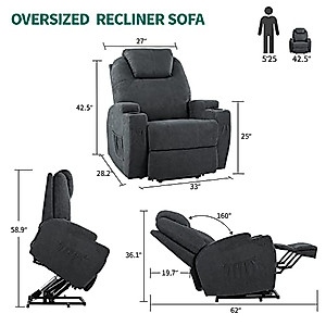 YITAHOME Power Lift Recliner Chair for Elderly, Electric Lift Chair with Heat and Massage, Fabirc Recliner Sofa with 2 Cup Holders, Side Pockets & Remote Control for Living Room,Grey