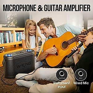W-KING 120W RMS(240W Peak) Bluetooth Speakers with Huge Bass, 2.1ch 3-Way/Adjustable Bass Treble/Guitar Port/UHF Microphone/Accompaniment/REC/Live/HP Monitor, Large Portable Outdoor Wireless Speaker