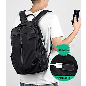 LIMHOO Travel Laptop Backpack with USB Charging Port College Backpack Water Resistant Wear-resistant Daypack Rucksack (Black)