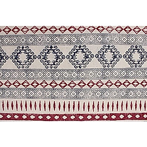Casavani Hand Block Printed Cotton Dhurrie Geometric Red & Black Area Rug Doormat Floor Rug Indoor Area Rugs for Bedroom Living Room Laundry Room 3x5 Feet