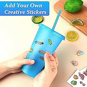 Reusable Cups with Lids and Straws,Glitter Disposable Cups,Tumblers Plastic Iced Coffee Travel Mug Cup for Party Juice Parties Flamingo,Birthday Christmas Party,for Kids Friends Gifts,24 Oz,10 Color