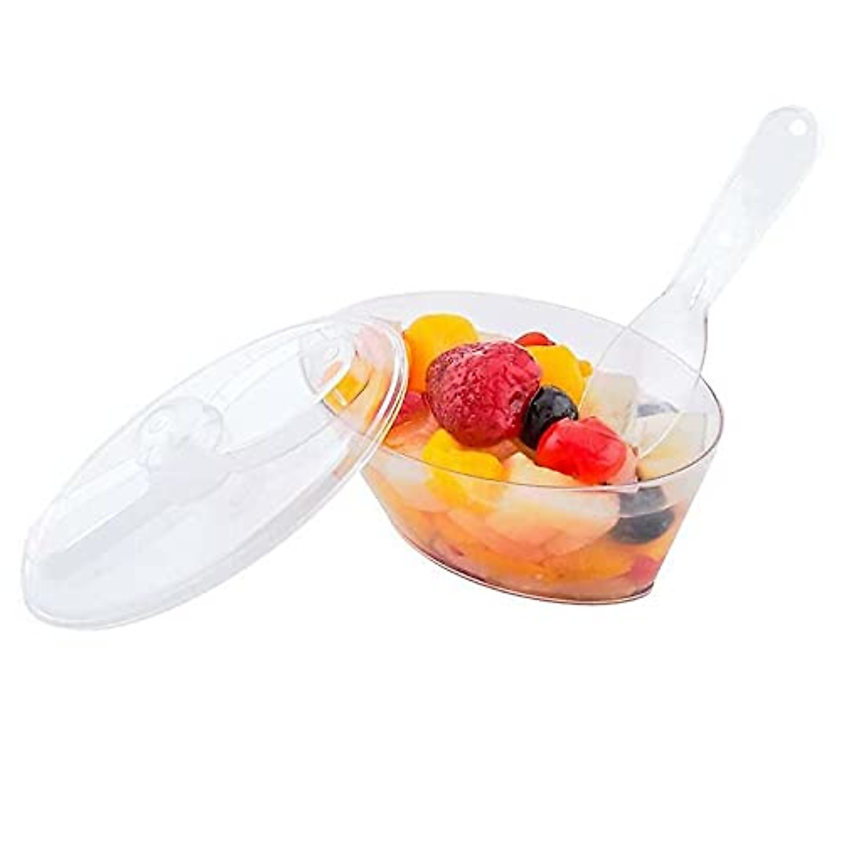 Kaya Plastic Oval Cups with Lids and Spoons - 4 oz. | Clear | 12 Sets (Pack of 2)