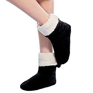 FRALOSHA Women's Slipper Sock Coral Velvet Indoor Spring-Autumn Super Soft Warm Cozy Fuzzy Lined Booties Slippers (27cm) Black