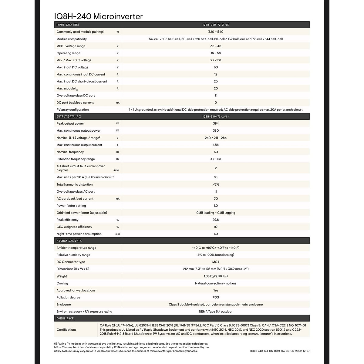 ENPHASE IQ8H Microinverter (MC4)