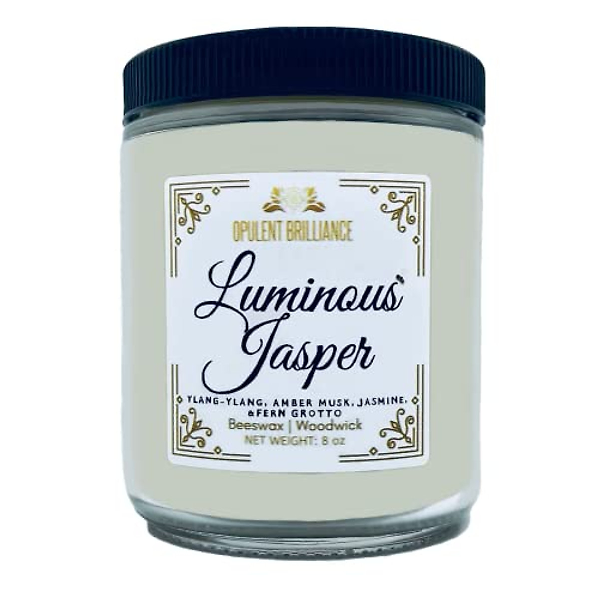 Woodwick Candle, Luminous Jasper, Beeswax Candle, Jasmine, Amber Musk, Organic Candle, Aromatherapy, Scented Candle, Opulent Brilliance 8 oz