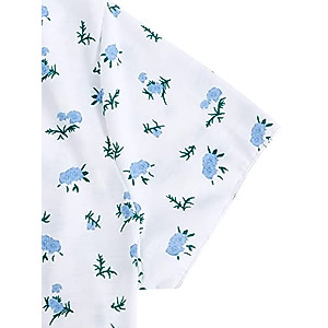 Verdusa Women's 2-Piece Button Down Short Sleeve Ditsy Floral Button Front Sleepwear Loungewear PJ Set White L