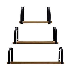 MELANNCO Floating Wall, Wood and Curve Metal Shelves, for Bedroom, Living Room, Kitchen, Nursery, Set of 3, Natural