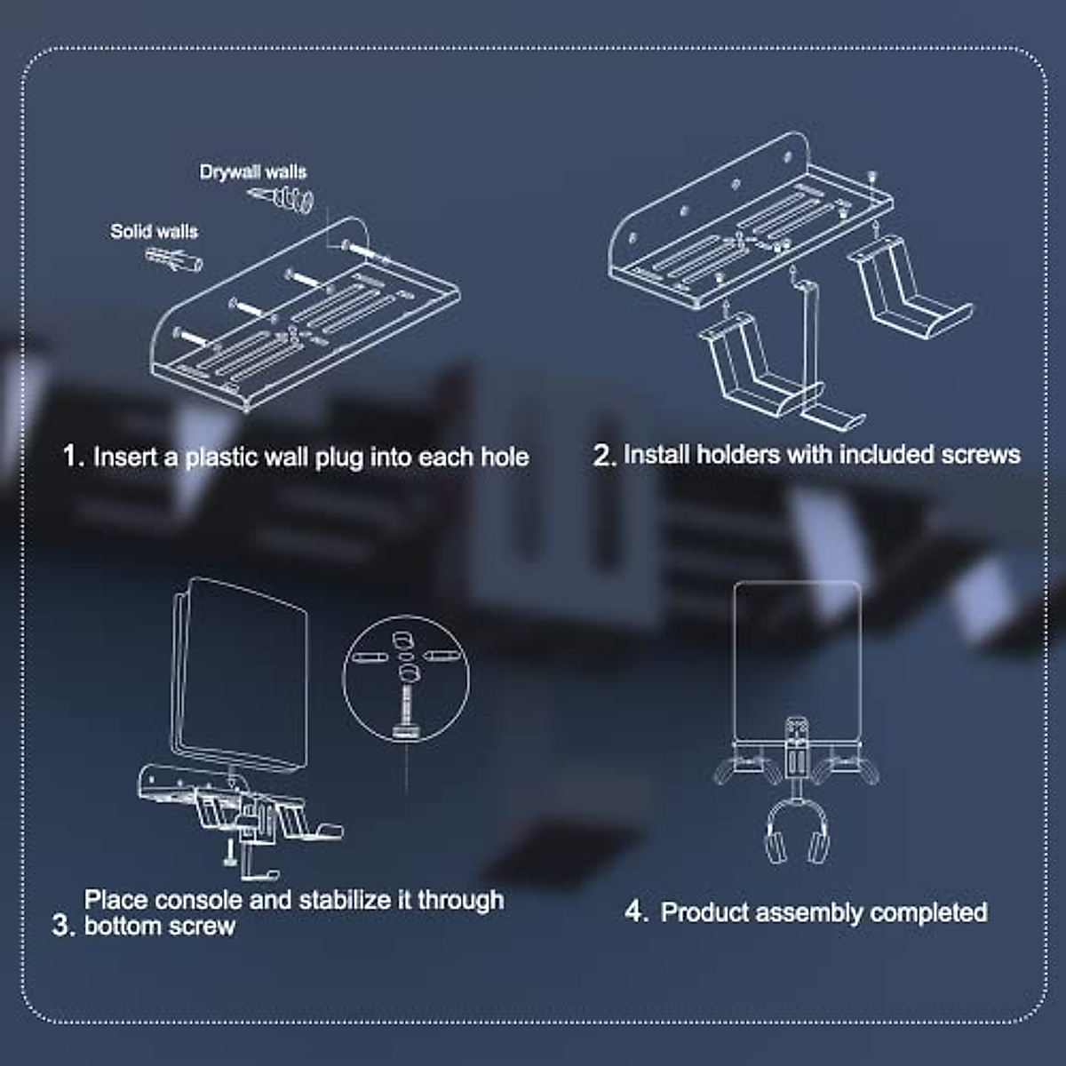 TOPAD PS5 Wall Mount Kit with Charging, 6-in-1 Playstation 5 (Disc & Digital) Metal Wall Stand with Data Charging Cable/Controller Hanging Bracket/Remote Box/Headset Hanger, w/Non-Slip Mat Black