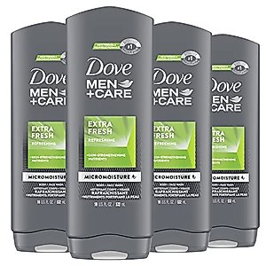 Dove Men+Care Body Wash for Men's Skin Care Extra Fresh Effectively Washes Away Bacteria While Nourishing Your Skin, 18 Ounce (Pack of 4)