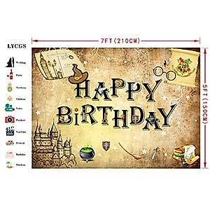 LYCGS 7X5ft Wizard Happy Birthday Backdrop Magic Castle School Backdrop Wizard Photography Background Boys Girls Kids Birthday Party Decor Banner X-110
