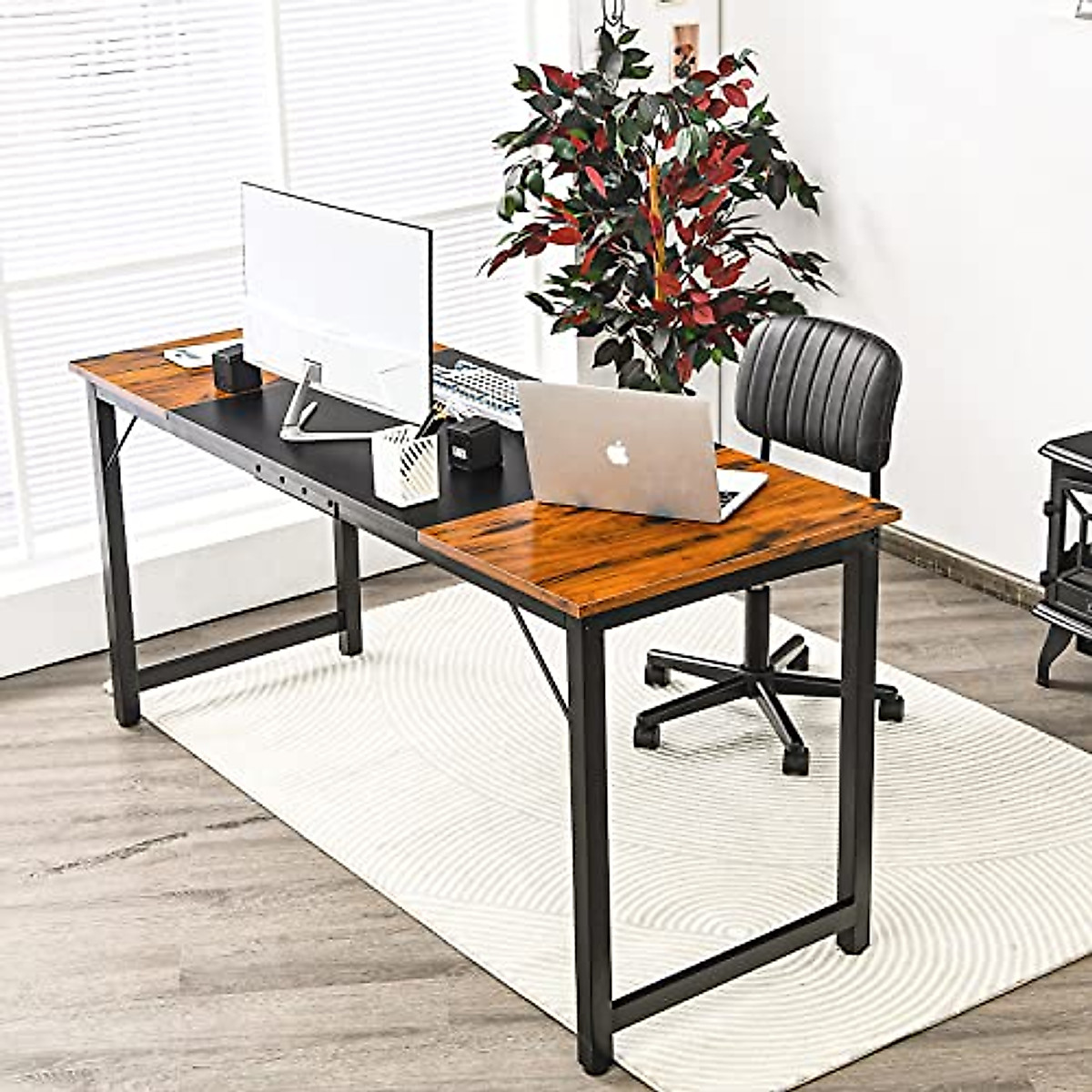 Tangkula 63 Inch Large Home Office Computer Desk, Modern Splice Study Writing Desk w/Heavy Duty Steel Frame, Spacious Conference Desk, Industrial Computer Table Workstation, Easy Assemble