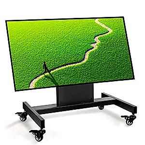 Nuwovwo Rolling TV Stand, Mobile TV Cart, Low Profile Floor Confidence Monitor Cart for 32-75 inch Screen, Height Adjustable, 90°Adjustable Viewing Angle