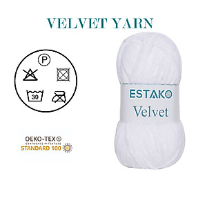 Estako Velvet Chenille Blanket amigurumi Yarn for Crocheting and Knitting Super Bulky 100 gr (132 yds) (1110 - White)