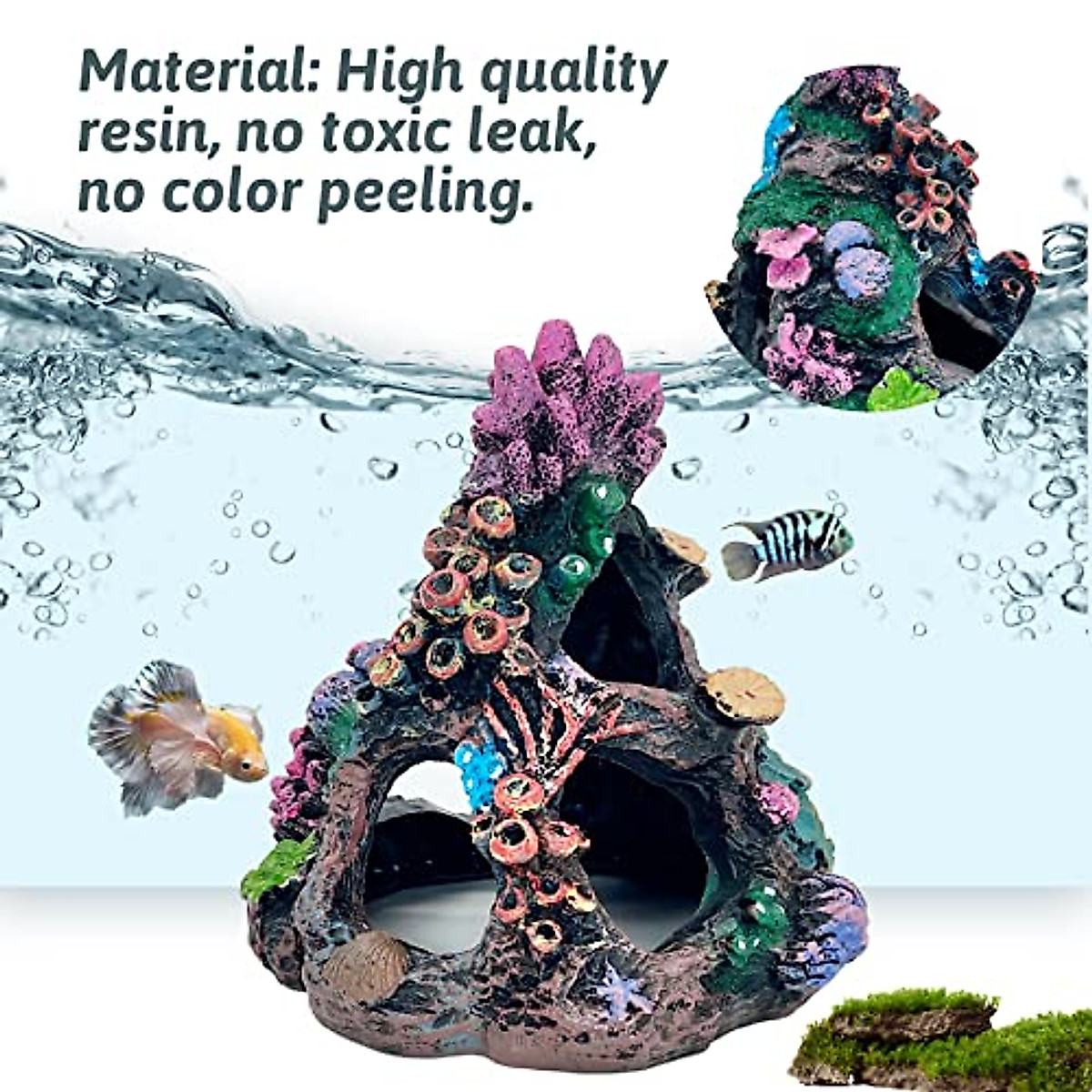 PINVNBY Coral Aquarium Decoration Fish Tank Resin Rock Mountain Cave Ornaments Betta Fish House for Betta Sleep Rest Hide Play Breed