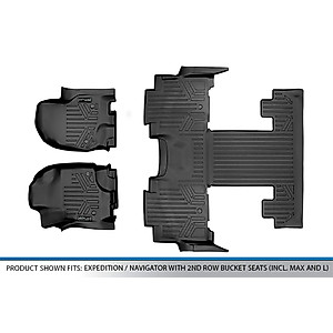SMARTLINER Floor Mats 3 Row Liner Set Black Compatible with 2018-2022 Expedition/Navigator with 2nd Row Bucket Seats (Incl. Max and L)