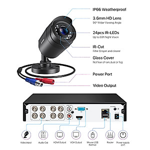 ZOSI H.265+1080p Home Security Camera System,8 Channel 5MP Lite Surveillance DVR with Hard Drive 1TB and 4 x 1080p Weatherproof CCTV Bullet Camera Outdoor Indoor with 80ft Night Vision, Motion Alerts