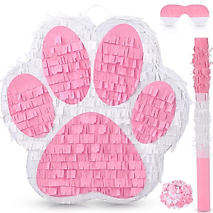 Small Dog Paw Piñata Puppy Birthday Party Supplies Animal Themed Birthday Piñata with Blindfold Bat Confetti for Pet Cow Themed Party Baby Shower Decorations Favors(Pink)