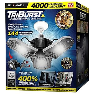 TRIBURST Aluminum LED Garage Lights 6500K 4000 Lumen – Adjustable Ceiling Lights, Ultra Bright Lighting with 144 Bulbs and Multi-Directional Triple Panel for Indoor, Bedroom, Living Room