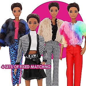 ZTWEDEN Doll Clothes Fur Winter Coat Jacket Set for 30cm Girl Doll, 11.5 inches Fashion Doll Dress Tops Trousers Skirts T-Shirt Hat Outfit for 11.5'' Girl Doll for Birthday