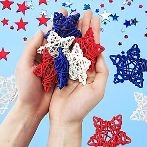 18pcs 4th of July Star Rattan Decoration, Red Blue White Stars for 4th of July Independence Day Home Decor DIY Craft Vase Bowl Filler Table Decoration