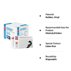 Basic Disposable Medical Synmax Vinyl Exam Gloves- 4 mil Safty Glove 1000pcs - Latex-Free & Powder-Free - SGBE 8002, Medium (Case of 1000, Black)