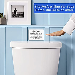 Septic System Do Not Flush Toilet Sign (White Acrylic 5 x 3.5 in) - Septic Safe Toilet Paper Sign - Do Not Flush Anything Except Toilet Paper - Do Not Flush Feminine Products Sign - Bathroom Signs for