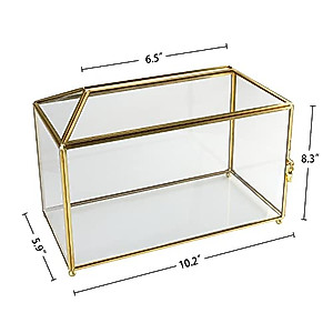 Vetoo 10.2x8.3x5.9inches Gold Glass Card Box with Lock and Slot,Wedding Card Boxes for Reception,Graduation,Gift Cards,Party,Baby Shower, Clear Geometric Terrarium Centerpiece Gift.