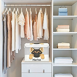 DOMIKING German Shepherd Puppy Dog Custom Large Storage Bin with Lid Collapsible Personalized Shelf Baskets Box with Handles Storage Cube for Shelves Cabinet Nursery Drawer