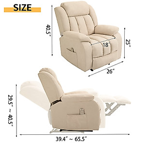 HOMHUM Massage Recliner Chair Fabric Heated Ergonomic Lounge Chair for Living Room Overstuffed Reclining Chair Single Sofa, Remote Control, Beige
